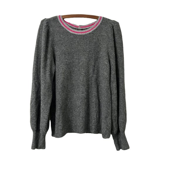 Halogen | Sweaters | Halogen Womens Gray Ribbed Bubble Sleeve Pink Trim ...